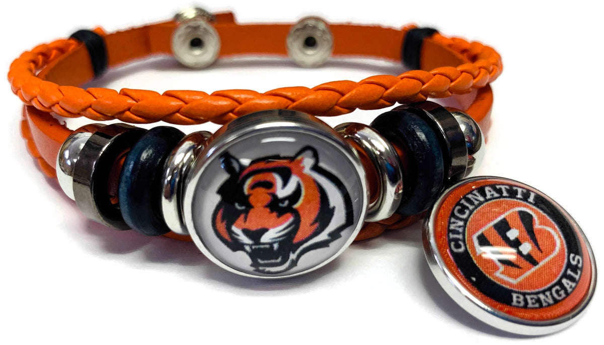 NFL Cincinnati Bengals Tiger Orange Leather Bracelet W/2 Football Logo ...